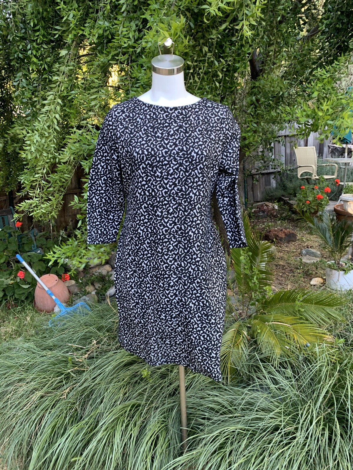 JM STUDIO BY JOHN MEYER Black White 3/4 Length Sleeve Dress Plus Sz 14 ...