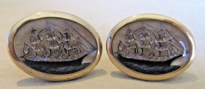 Mens Vintage CLIPPER SHIP Currier & Ives CUFFLINK Costume Jewelry C14 ...
