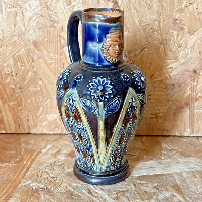 Antique 1880s Doulton Lambeth Emily Welch Head Face Jug 16cm Blue ...