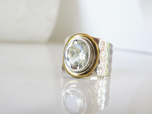 Sterling Silver 925 Heated Green Amethyst Wide Band Ring Size 7 | eBay