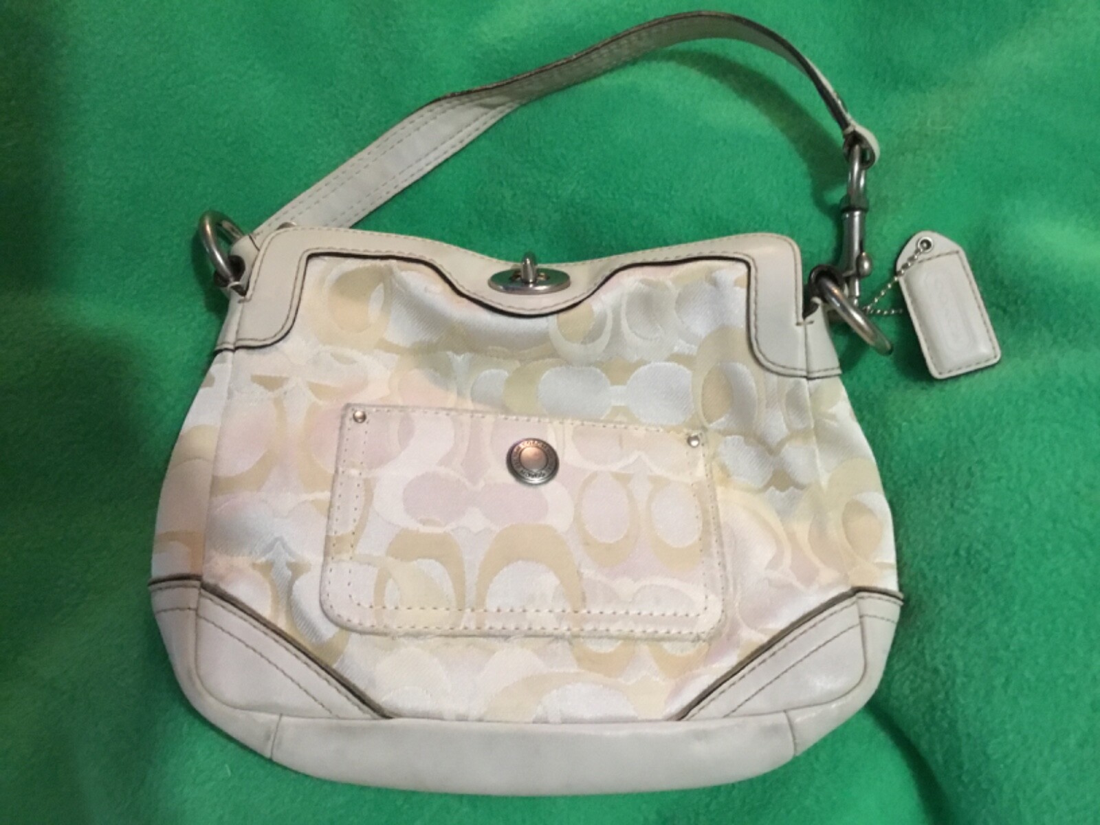 Coach ivory tan leather jacquard signature bag purse … - Gem