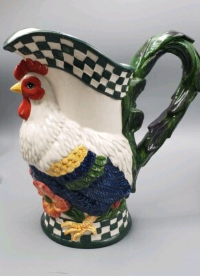 Dept 56 Large Heavy Chicken Rooster Pitcher Checkered Country Farmhouse ...