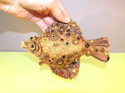 FISH FLOUNDER WALL PENDANT HOME DECOR HANDMADE CLAY CUTE UNUSUAL ...