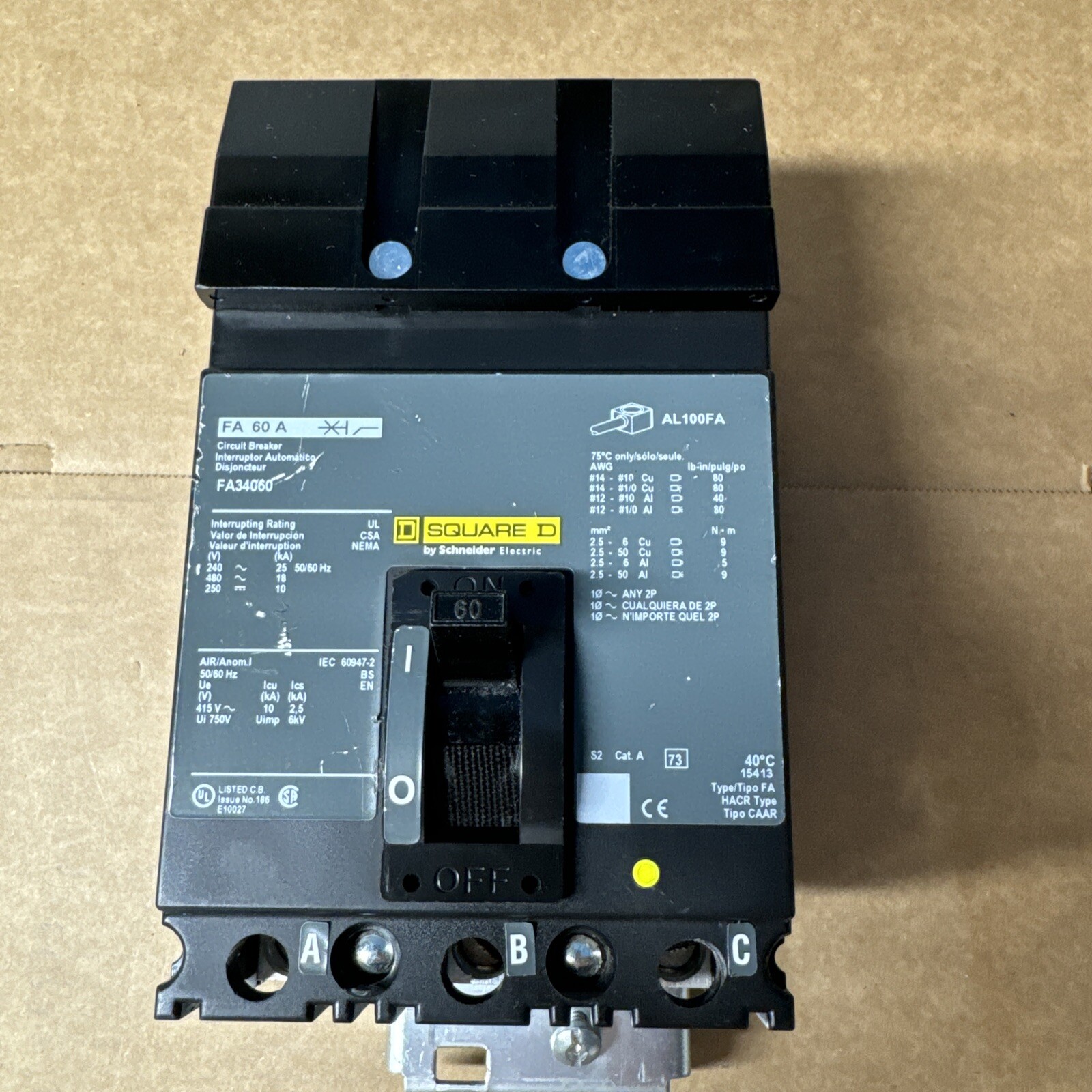 Square D FA34060 3 Pole 60 Amp 480V Circuit Breaker for sale online | eBay