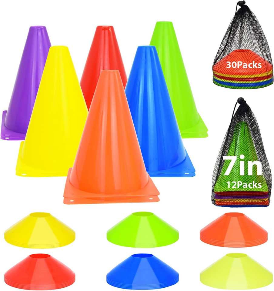 Soccer Cones Set, 84/42Pcs 7"/9" Cones Sports + Disc Cones, Cones for ...