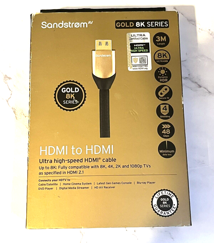 Sandstrom 3m HDMI UltraHD Cable Gold 8K Series boxed 4K 2k 1080p HDR ...