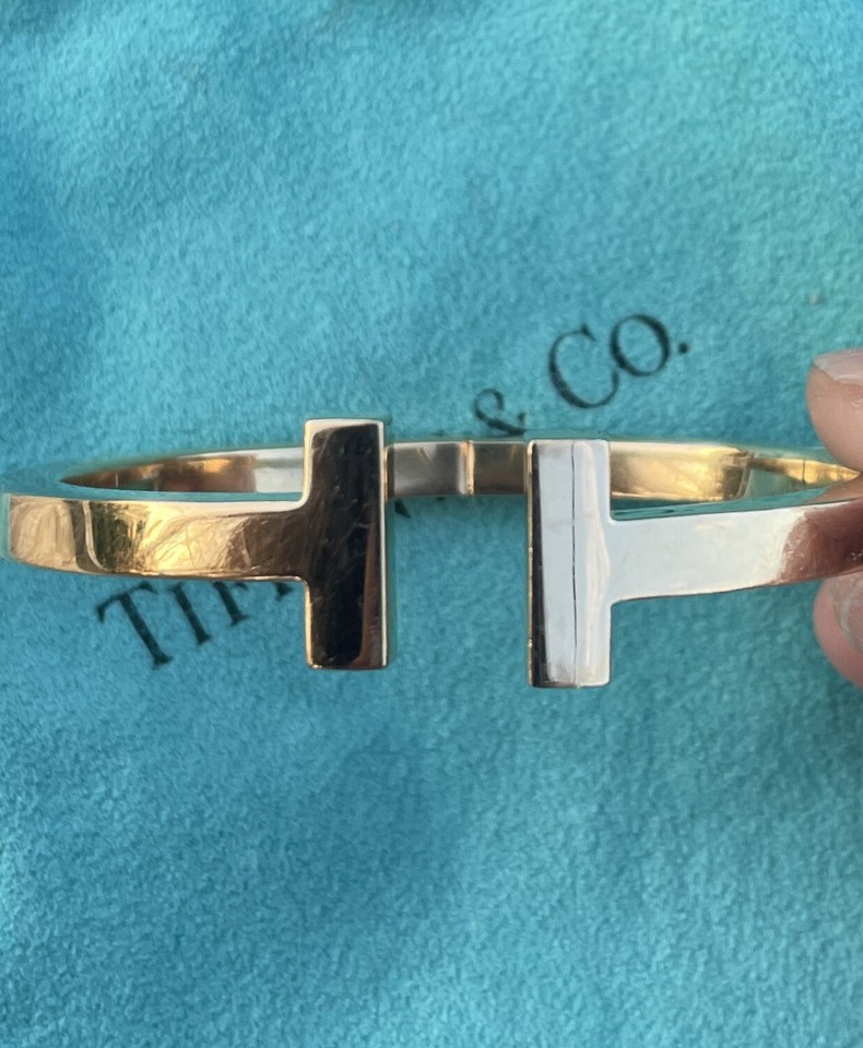 Tiffany & Co. 18k Gold T Square Bangle Cuff Bracelet Sz Medium 30g | eBay