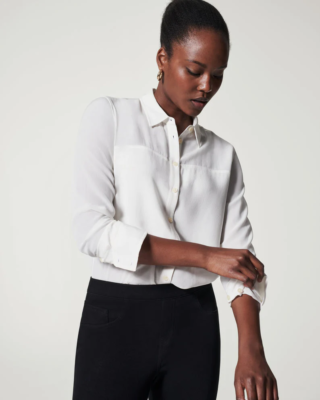 NWT Spanx 100% Silk Button-Down Shirt Size Small True Ivory NWT Spanx 100% Silk Button-Down Shirt Size Small True Ivory