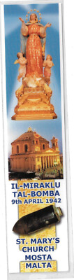 Mosta Malta Catholic Bookmark St Mary Church Miracle 1942 WW2 Religious ...