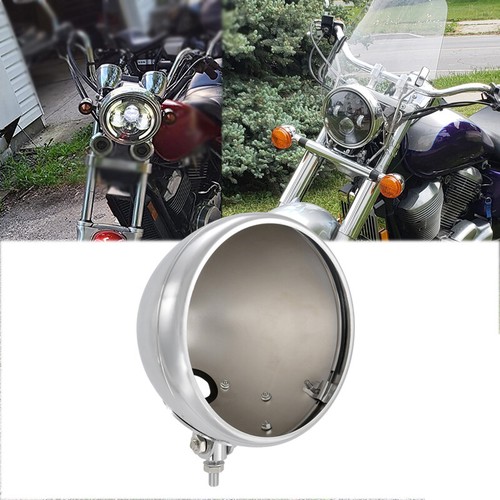 7" Motorcycle Headlight Chrome Housing Headlamp Light Bulb Bucket Fit ...