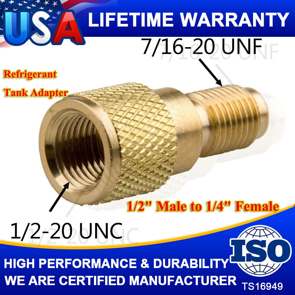 A/C AC Refrigerant Brass Adapter Freon Fitting 1/2" Male to 1/4" Female ...