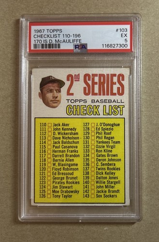 1967 Topps Baseball Checklist Card #103 PSA 5 | eBay