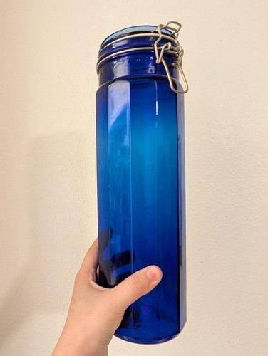 Vintage Cobalt Blue Glass 12 Panel Canister Jar With Wire Bale Hinged ...