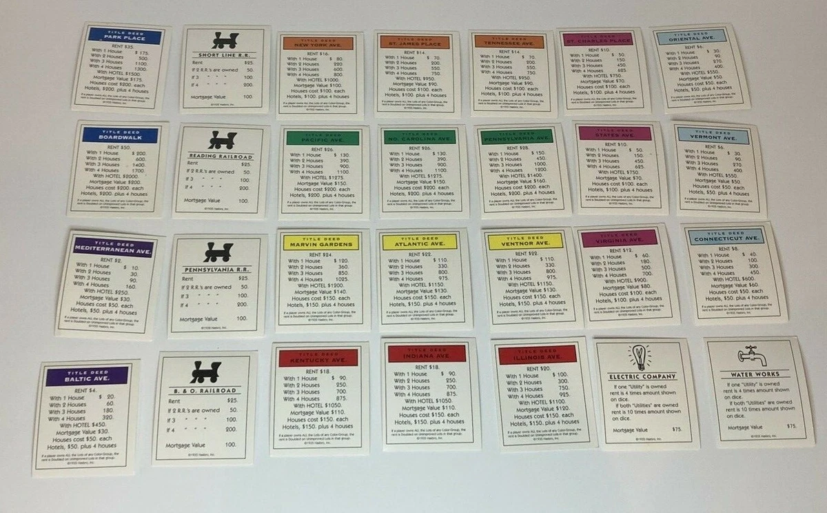 Original Monopoly Property Cards