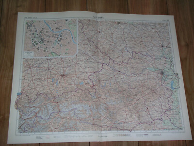 1955 VINTAGE MAP OF AUSTRIA / ALPS / SCALE 1:1,000,000 / SMALL VIENNA ...