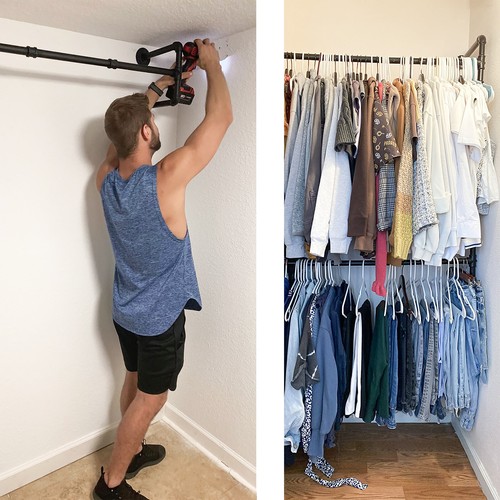 Industrial Pipe Clothes Rack 60kg Load Wall Mount Garment Closet ...