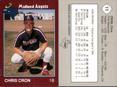 Chris Cron 1989 Grand Slam Midland Angels #11 RC FREE SHIP ...