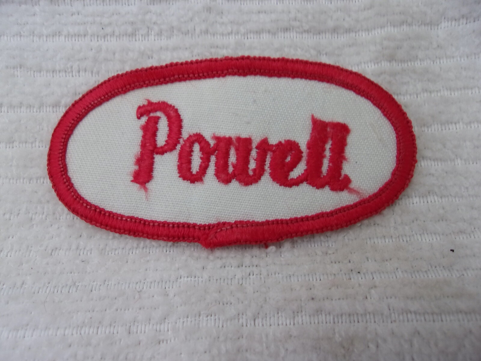 POWELL USED EMBROIDERED SEW ON NAME PATCH TAG OVAL RED ON WHITE | eBay