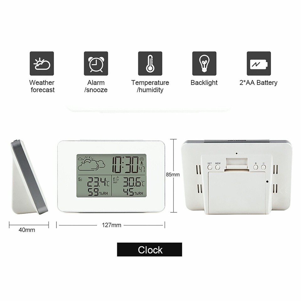 Digital Thermometer Clock LCD Temperature Wireless Transmitter Indoor ...