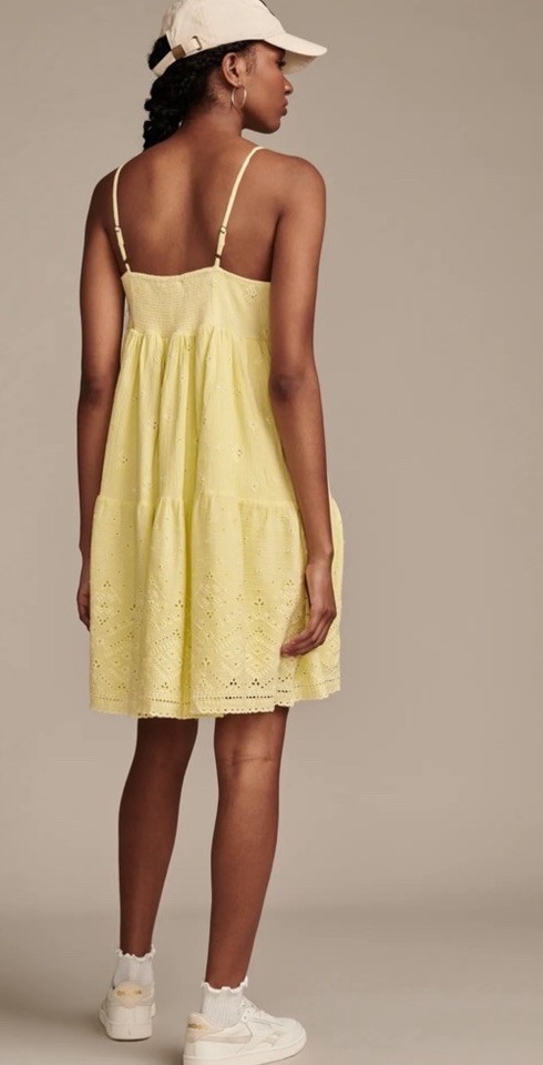 Lucky Brand Women's Pintuck-Bodice 2X Yellow Tiered Mini Sundress ...