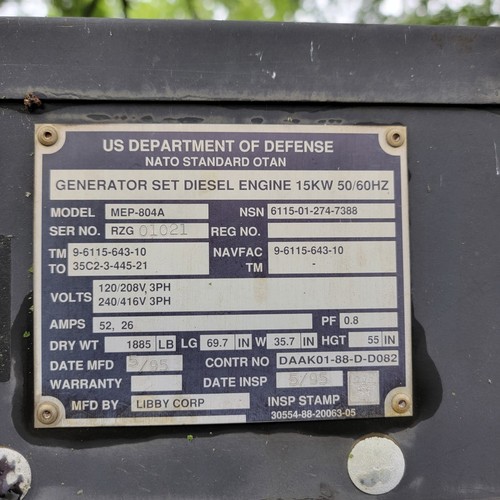 Libby Mep-804a 15kw Military Generator With Trailer. Tactical quiet ...