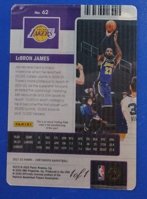 2021-22 Panini Lebron James #62 Printing Plate 1/1 Lakers Rare! | eBay