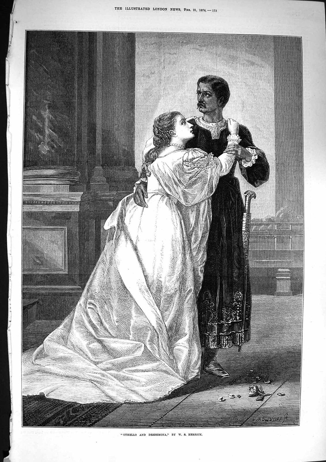 Original Old Antique Print 1874 Romance Othello Desdemona Man Lady ...