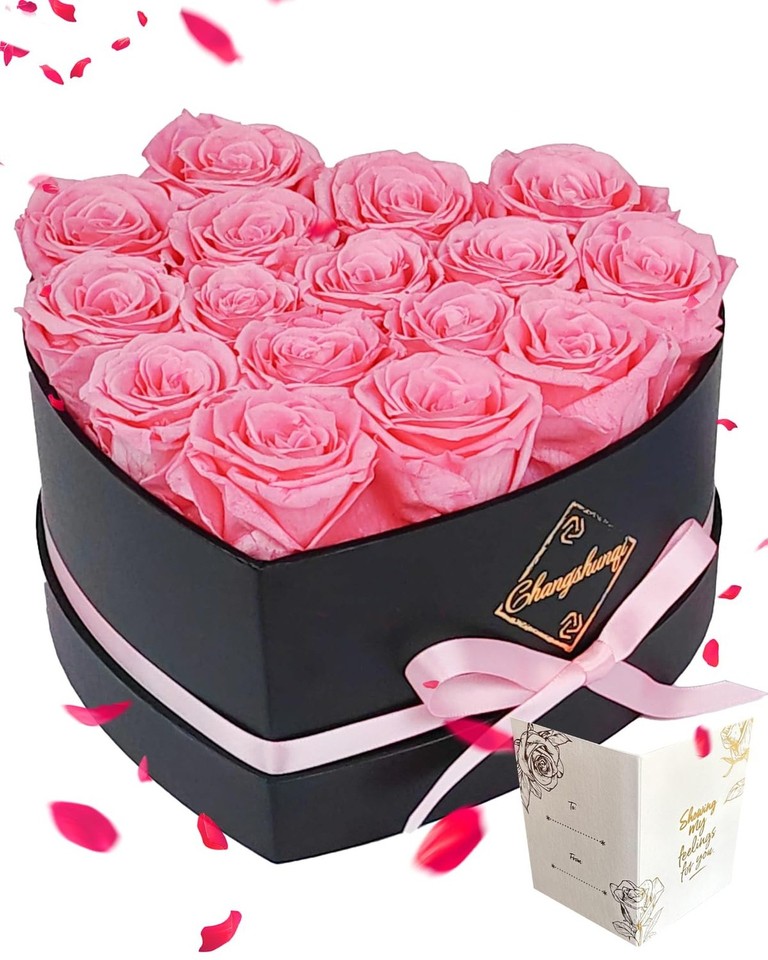 Changshunqi 16 Flowers Preserved Roses Gifts for Women, Pink Forever ...
