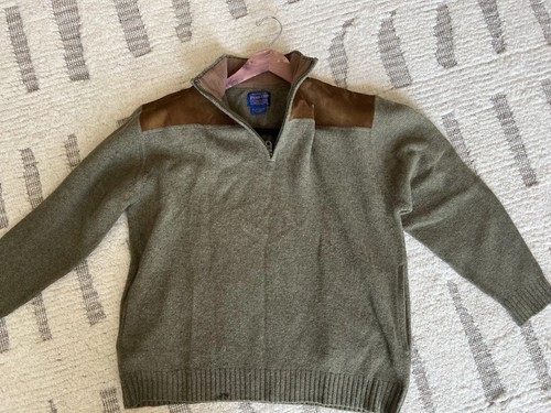 Pendleton Shetland Wool Sweater L Quarter Zip Elbow Patch Green – Flaw ...