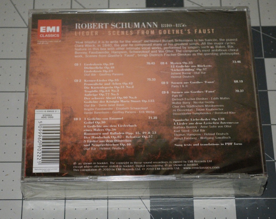NEW SEALED Schumann LIEDER SCENES GOETHE'S FAUST Bar Schwarzkopf [EMI 6 ...