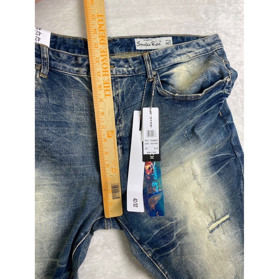 Smoke Rise Mens Blue Toast Distressed Slim Fit Denim Jeans W42 L32 NWT ...