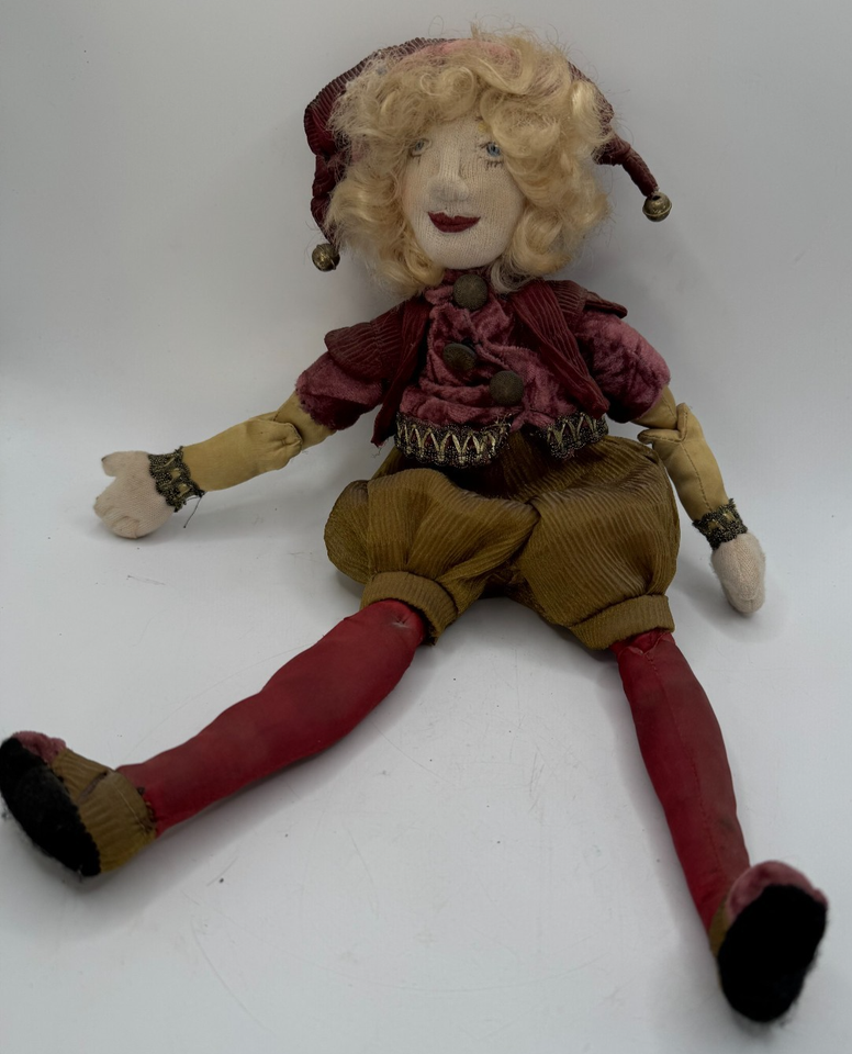 Vintage Mark Roberts Jester Doll Cloth Jointed Hand Sewn Face 15” | eBay