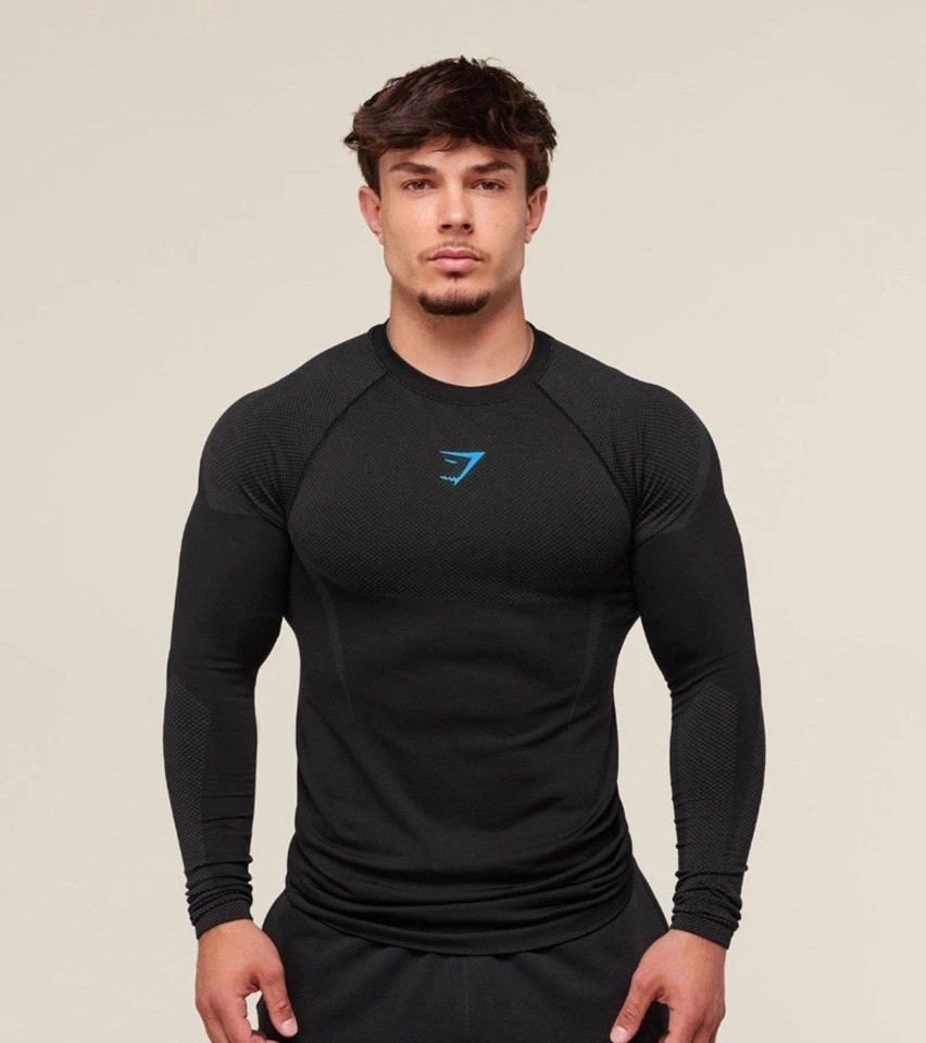Gymshark Onyx V5 Seamless Long Sleeve Black/Blue, Size X-Small | eBay