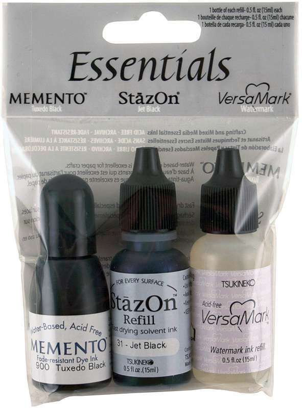 Essentials Ink Refills .5oz 3/Pkg Black - Memento, StazOn & VersaMark ...