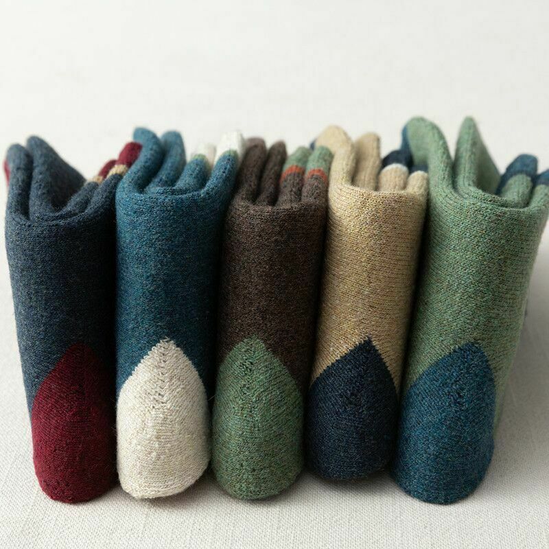 5 Pairs Winter Mens Thick Warm Wool Cashmere Socks Soft Striped Sports ...