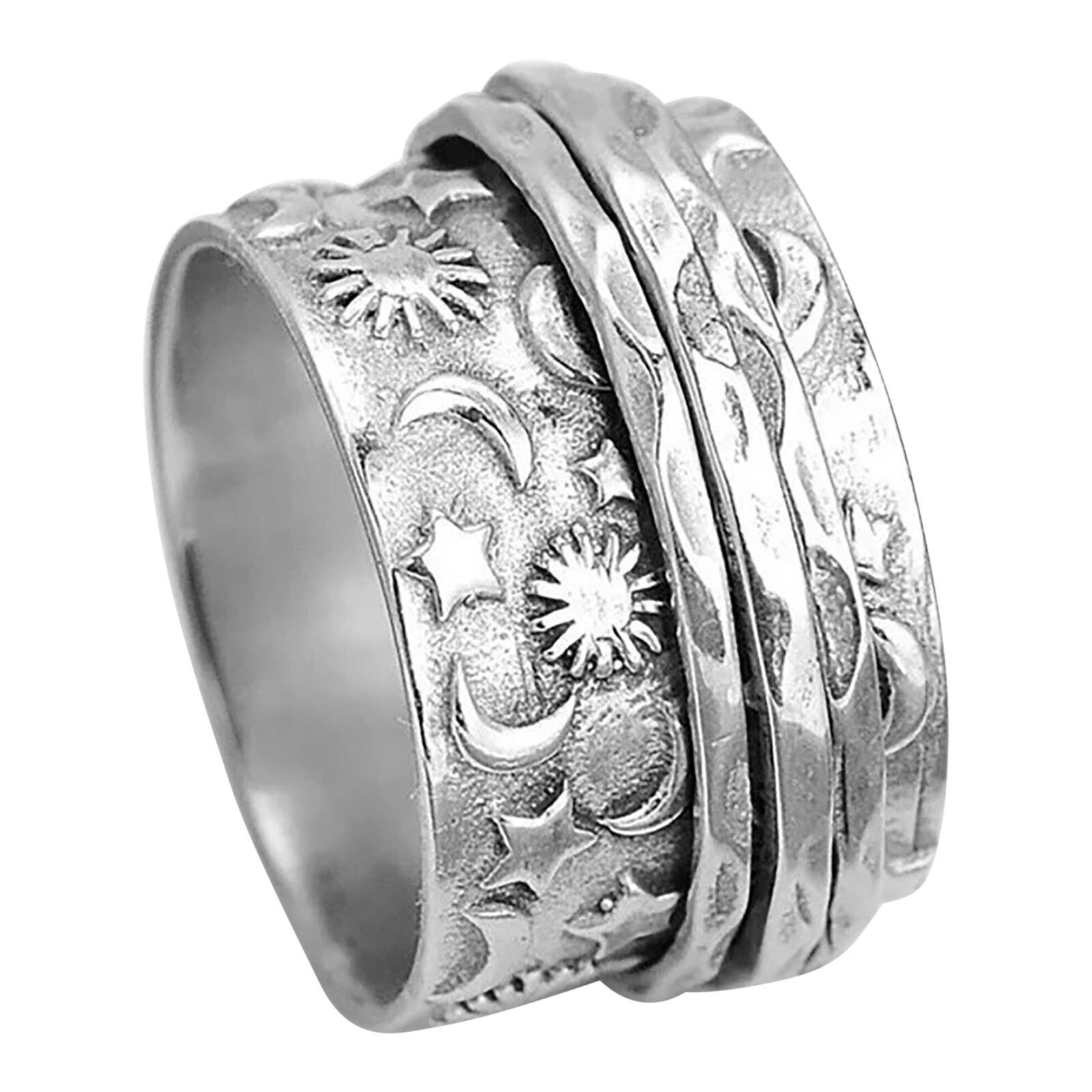 Silver Moon Star Sun Ring Meditation Anxiety Fidget Relieving Stress ...