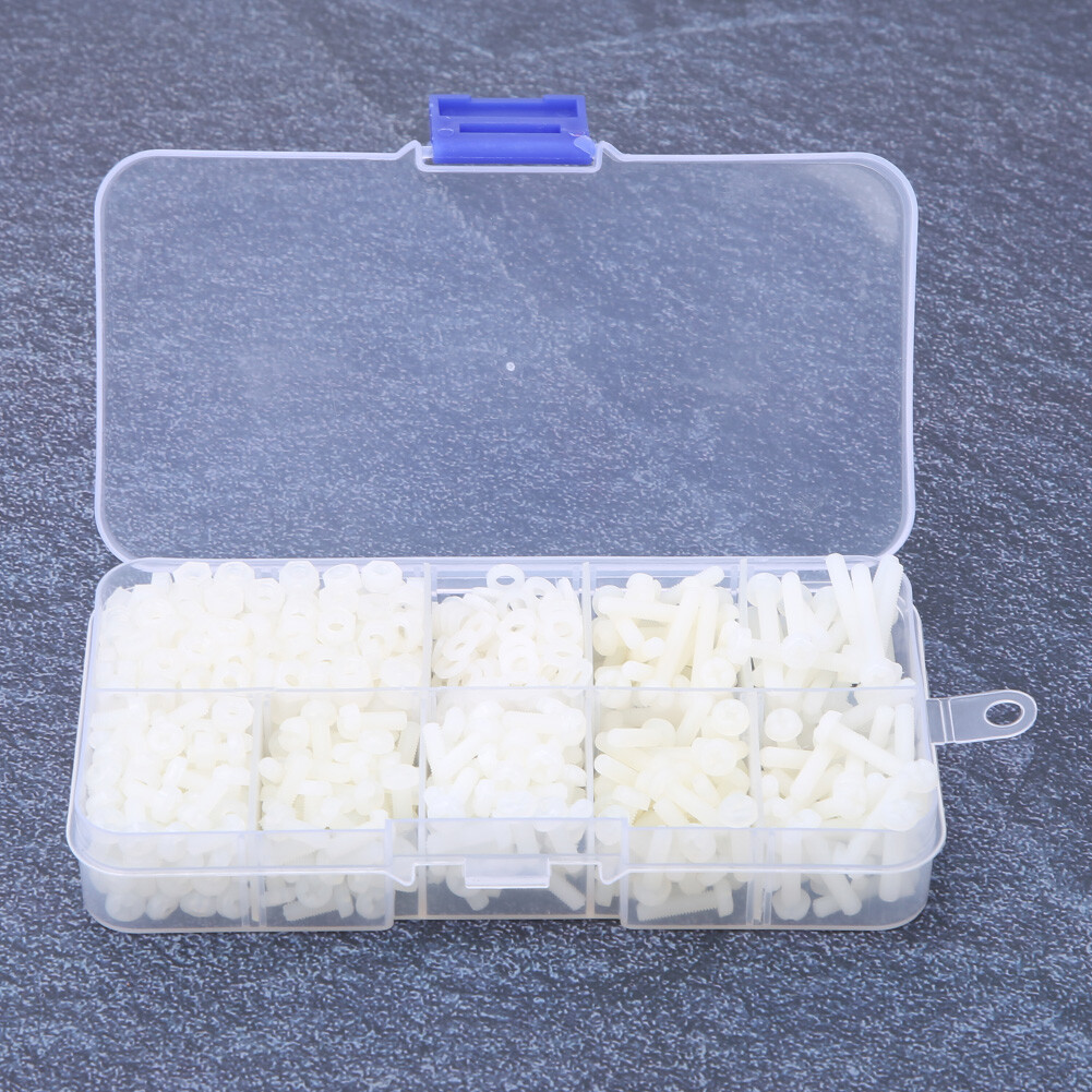 800pcs/box M3 Nylon Screw Nut Washer Combination Kit Fasteners Hardware ...