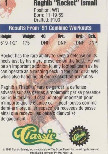1991 Classic Draft Picks Rocket Ismail #1 for sale | eBay