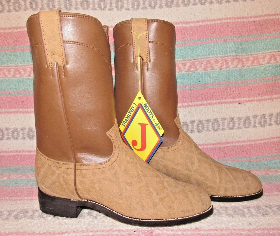Mens Justin Diamond J Brown Elephant PRINT Leather Roper Cowboy Boots 7 ...