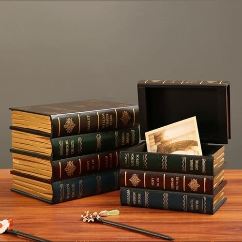 Decorative Vintage Book Box Wooden Antique Storage Box, 2 Pack ...