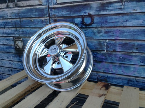 15" SS Cragar Old School US Wheel Staggered Fitment Fits For Valiant ...