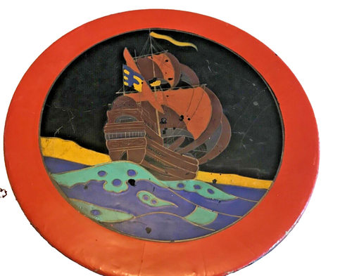 VTG BLACK LACQUER HAND PAINTED SAIL SHIP TRINKET LIDDED BOX | eBay