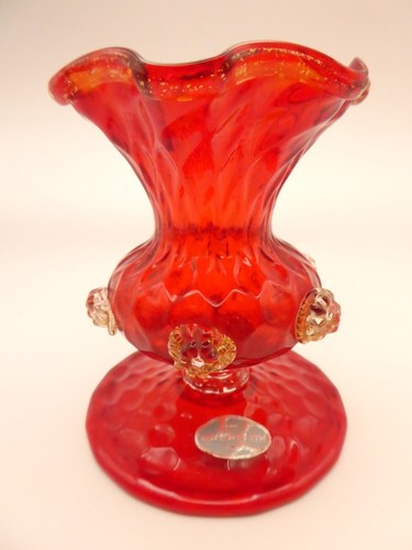 EARLY MURANO VENETIAN RED ART GLASS VASE BOWL GOLD FLAKE CASED SEGUSO ...