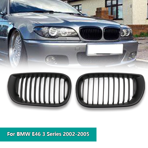For 2002-2005 BMW 3 Series E46 4Door Matte Black Front Kidney Grill ...