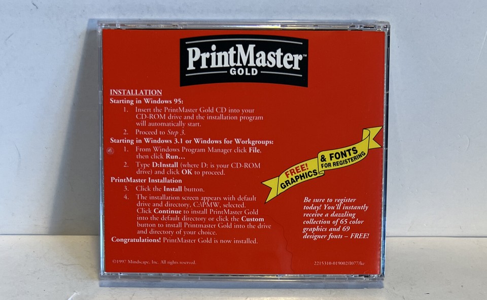 PrintMaster Gold Deluxe Version 4.0 Program 1997 CD-ROM WINDOWS 3.1/95 ...