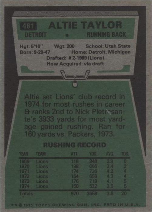 1975 Topps Altie Taylor #481 for sale | eBay