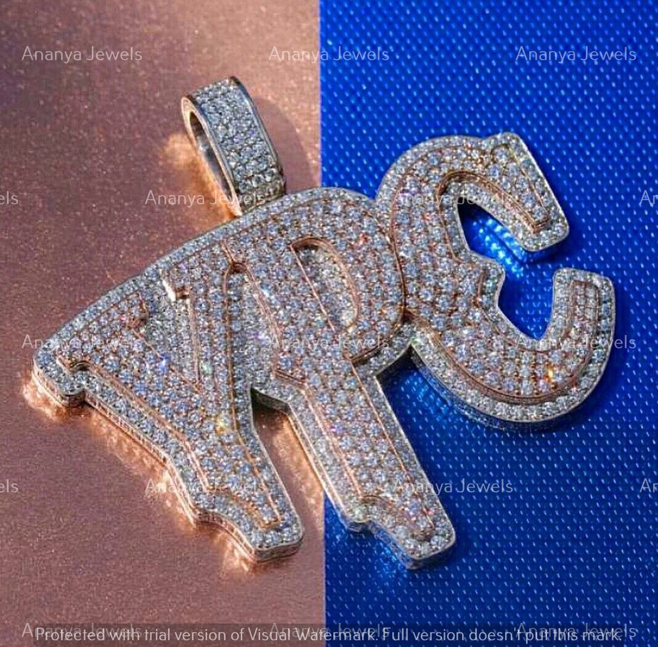 Lab-Create Diamond 3ct Unique Wider Customize Name Pendant10K 2-Tone ...