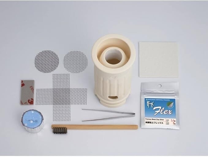 PMC Flex DIY Silver Clay Starter Kit With Mini Kiln NITTO Kagaku Pot ...