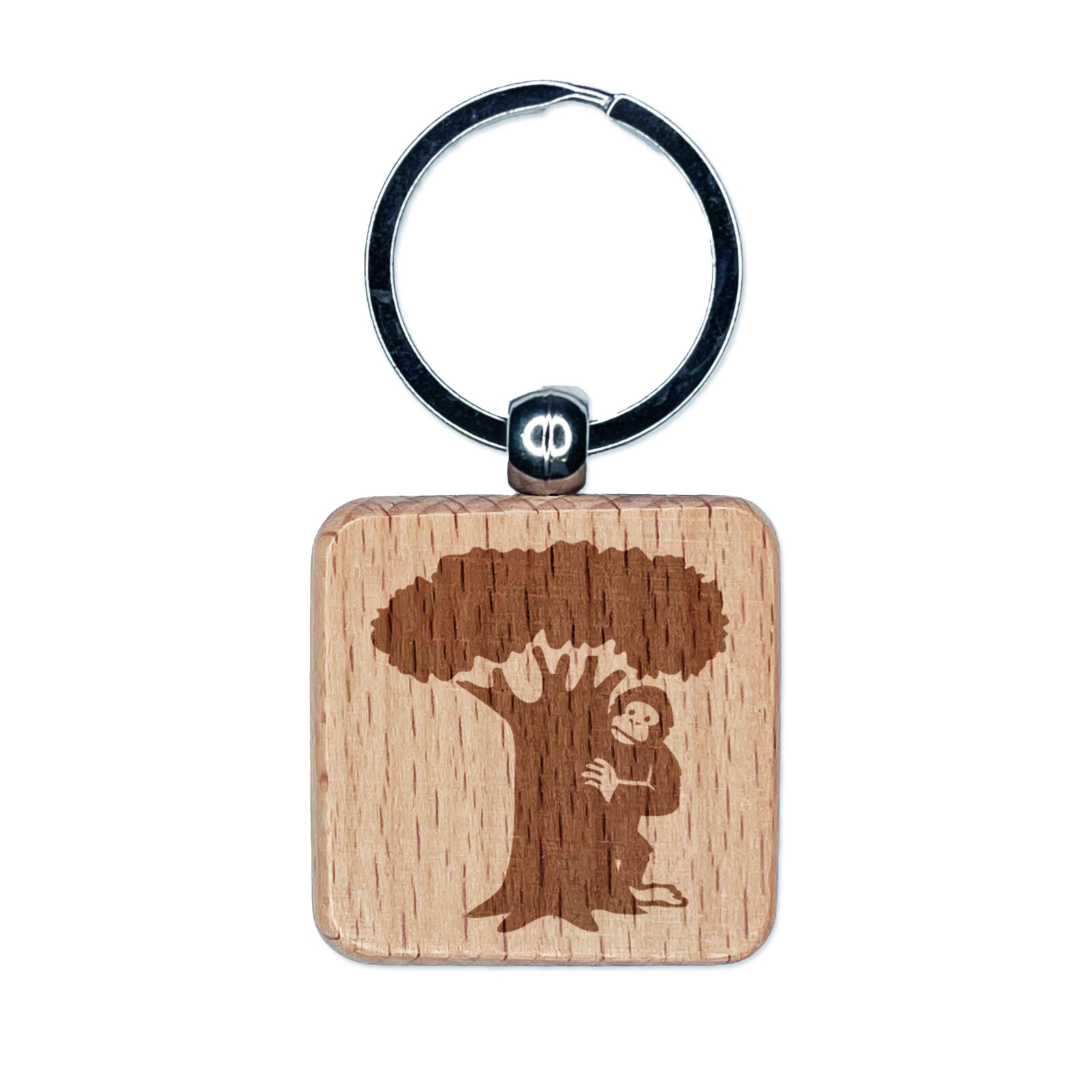 Bigfoot Sasquatch Hiding Behind Tree Engraved Wood Square Keychain Tag ...