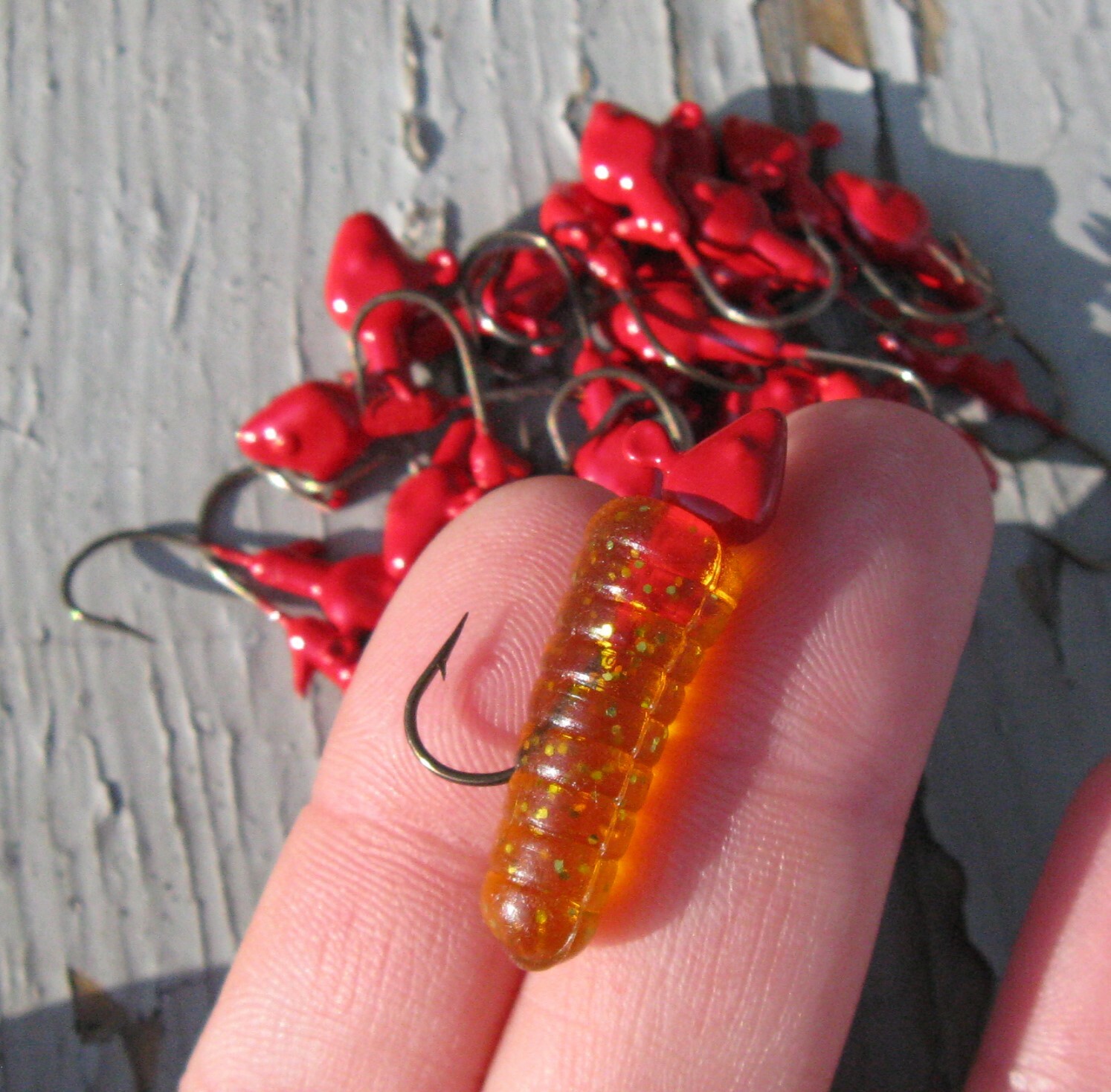 1/16 oz Lead Fishing Jigs- Shad Head Red & Gold Glitter Bodies | eBay